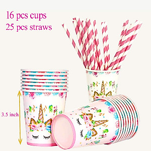 Unico Themed Party Supplies Set,Cake Plates,Cups,Napkins,Tablecloth,Straws&Decoration,Paper Disposable Tableware Set for Girls Children Birthday Party or First ,Baby Shower, Serves 16 Guests