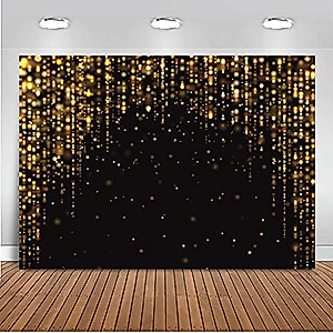 Mocsicka Black and Gold Birthday Backdrop Gold Glitter Bokeh Spot Wedding Decorations Photography Background Adult's Birthday Party Banner Photo Booth Props (7x5ft)