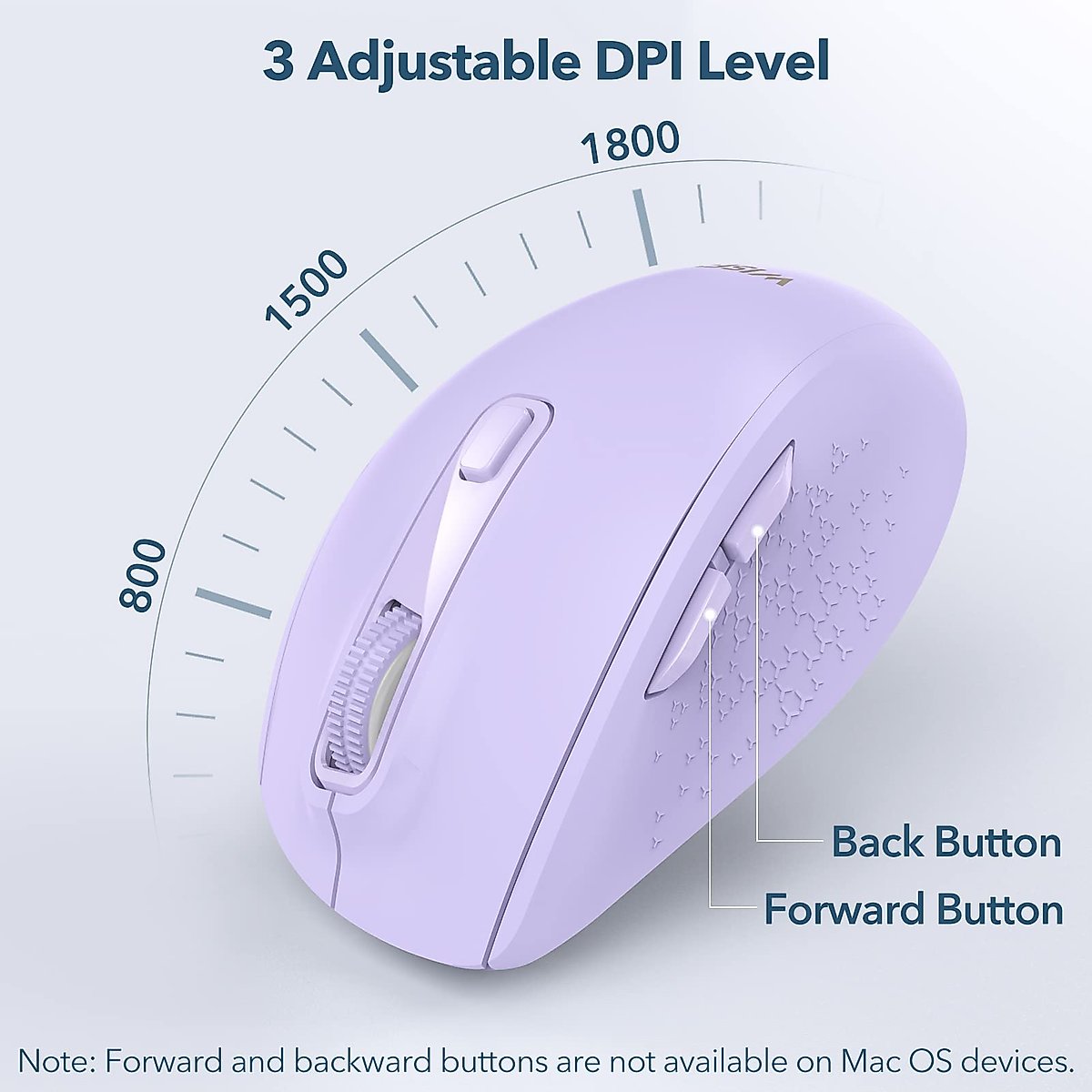 WisFox Bluetooth Mouse, Silent Wireless Mouse Come with 2 Modes (Bluetooth 3.0/5.0 + USB), Multi-Device Portable Cordless Mouse for Laptop, iPad, MacOS, PC, Windows, Android (Purple)
