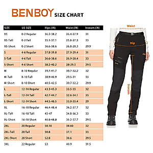 BenBoy Women's Outdoor Waterproof Windproof Fleece Slim Cargo Snow Ski Hiking Pants,Black Small