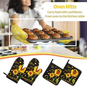 You are My Sunshine Sunflower Oven Mitts and Pot Holders Sets 4 Pcs Set, Heat Resistant Oven Gloves Hot Pad for Kitchen Cooking Baking BBQ