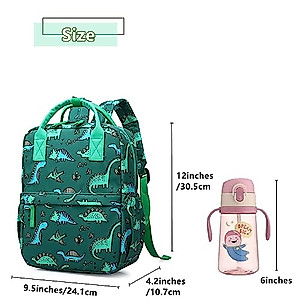 Cute Toddler Preschool Backpack Dinosaur Unicorn School Book Bag for Girls, Boys Kids Kindergarten Nursery Travel Bag with Chest Strap(Green Dinosaur)
