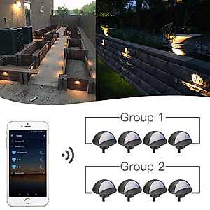 FVTLED WiFi Deck Lights Kit, WiFi Controlled 20pcs Low Voltage LED Step Lights Kit Φ1.97 Stainless Steel Waterproof Outdoor Recessed Railing Light Work with Alexa Google Home, Warm White, Black