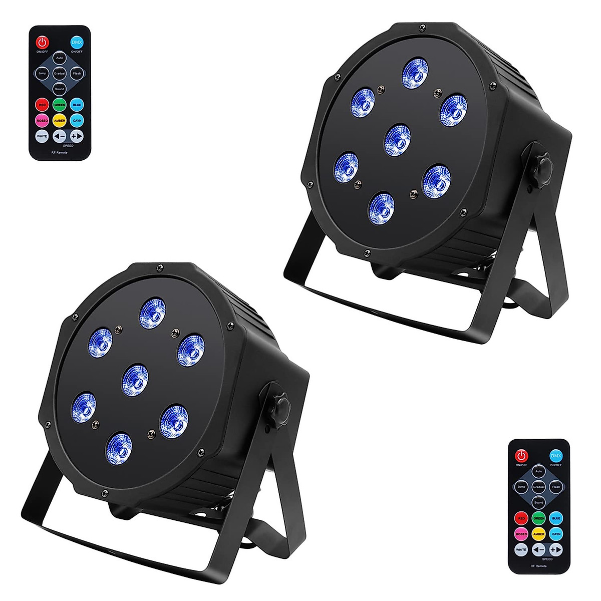 7x10W Par DJ LED Par Light Remote & DMX Controlled Sound Activated Auto Play Uplights for Wedding Birthday Christmas Holiday Music Show Dance Party Stage