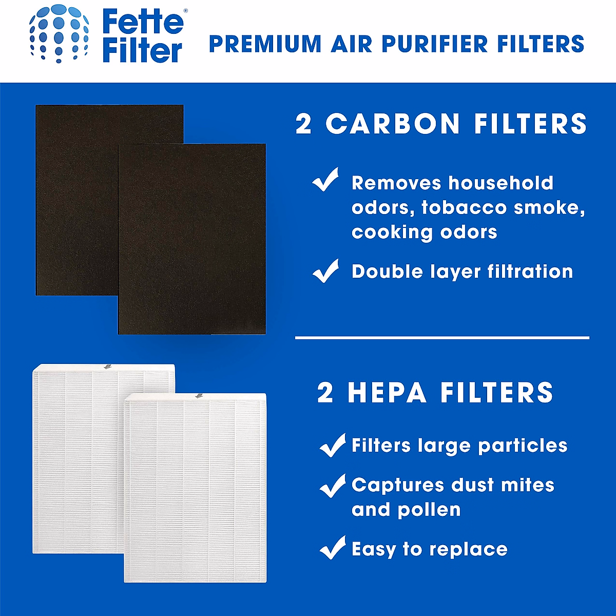 Fette Filter - Premium True Hepa H13 Filters Compatible with Oreck Airinstinct 75, 100, 108, 150, 200 Air Purifers 2 True HEPA & 2 Activated Carbon Replacement Filters.