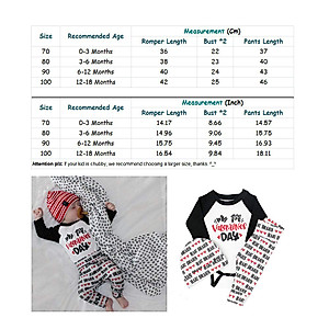FIOMVA Newborn Infant Baby Boy Girl 1st Valentine's Day Clothes Letter Bodysuit Romper Pants Trousers Hat Set