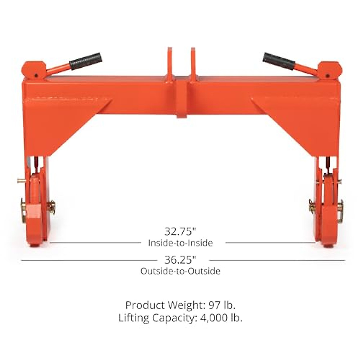 Titan Attachments 3 Point Quick Hitch Adaption to Category 2 Tractors, 4000 LB Lifting Capacity, 32.75" Between Lower Arms, 14.5" Top Link to Lower Link, Orange Finish