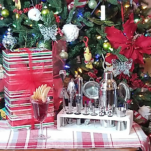 G2S Professional Bartender Kit and Cocktail Shaker Set with Stand - 17 Piece Stainless Steel Home Bar Accessories with Modern Bamboo Stand for Mixology Bartending and Drink Mixing (White)