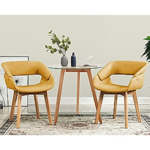 ivinta Small Dining Table Set for 2, Round Glass Dining Table with Two Yellow Upholstered Fabric Chairs, 3 Pieces Dining Table Set for Apartment, Kitchen, Dining Room, Patio Dining Set (Yellow)…