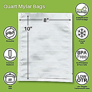 50 - Quart 8" x 10" FoodVacBags Mylar Aluminum Foil Food Storage Bags, Heat Sealing, Long-Term