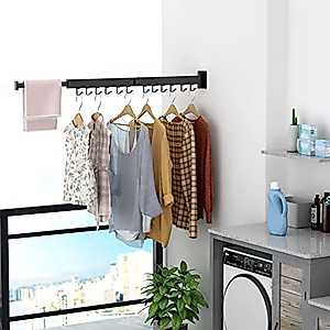 Carmanon Clothes Drying Rack, Wall Mounted Laundry Drying Rack Collapsible Clothing Drying Rack, Folding Drying Rack Retractable Clothes Hanger Rack for Balcony, Patio, Mudroom, Bedroom