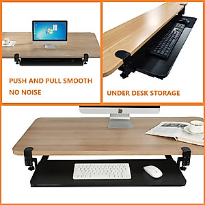 Keyboard Tray Under Desk - Adjustable Ergonomic Sliding Tray, 30.3 (Including Clamps) x 10 inch Large Slide-Out Platform Computer Drawer, Up to 3.1" Thick