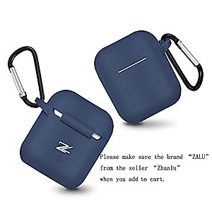 ZALU Compatible for AirPods Case with Keychain, Shockproof Protective Premium Silicone Cover Skin for AirPods Charging Case 2 & 1 (Airpods 1, Midnight Blue)