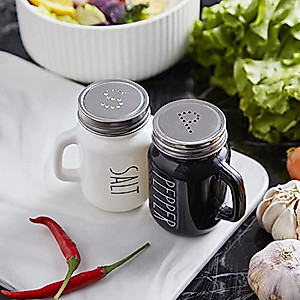 Salt and Pepper Shakers Set, Bivvclaz 4 oz Glass Black White Salt Pepper Shaker Set with Stainless Steel Lid, Modern Kitchen Decor for Home Restaurants Wedding, Ideal Gift Choice