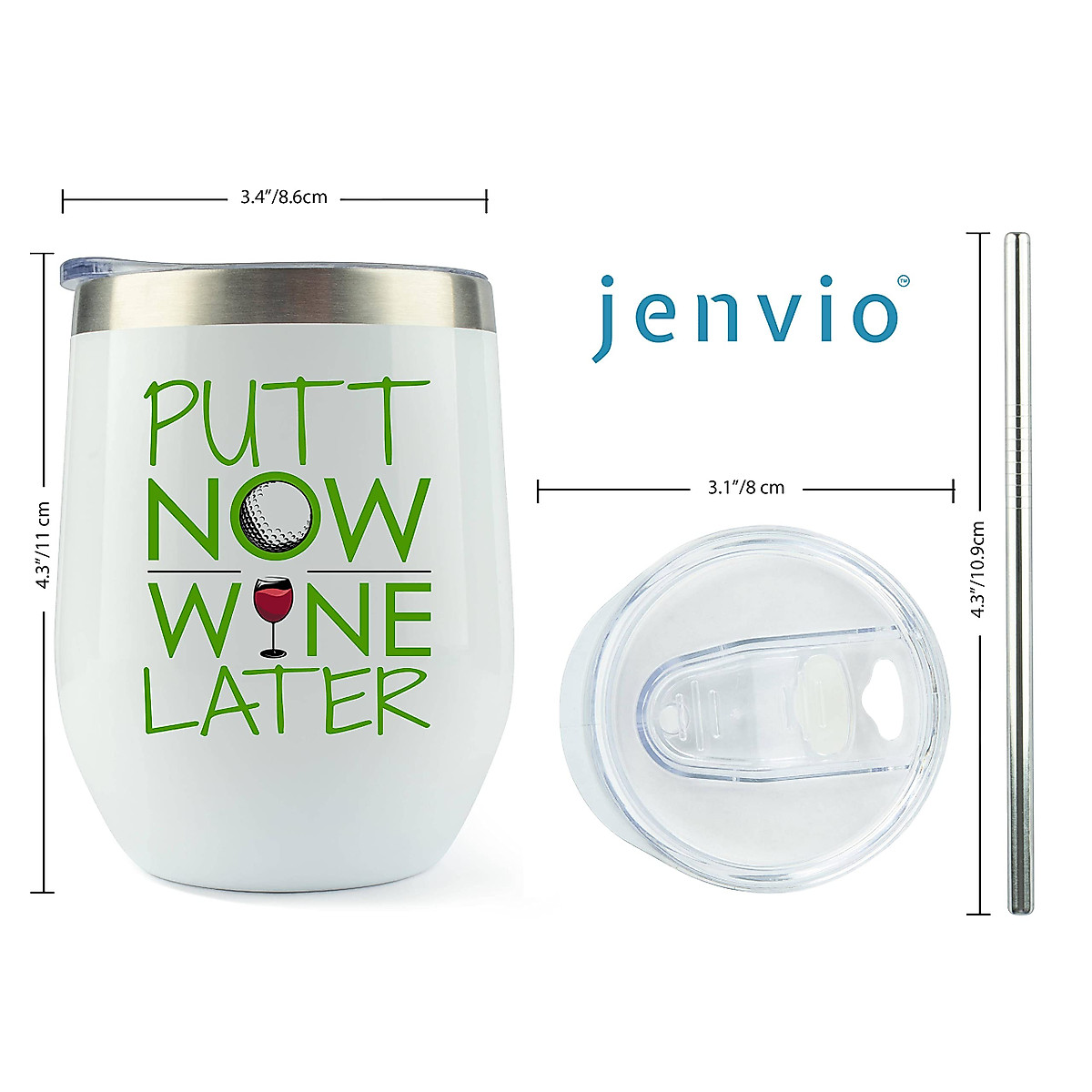 JENVIO Golf Gifts for Women | White Stainless Steel Wine Tumbler Sliding Lid and Straw | Funny Female Themed Stuff for Golfers Christmas Gift (12 Ounce)