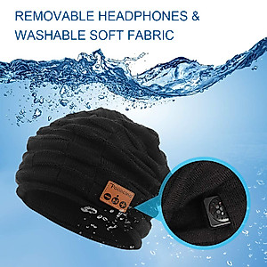 Wireless Beanie for Men, Smart Music Knit Winter Hat with Speaker Mic for Fitness Outdoor Sports, Black