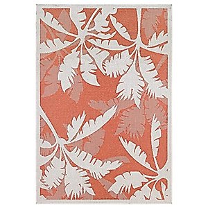 Couristan Monaco Indoor/Outdoor Area Rug for Patios, Decks, Kitchens, and Laundry Rooms, All-Weather, Pet-Friendly and Easy to Clean, Coastal Flora Pattern in Ivory-Orange, 5'3" x 7'6"