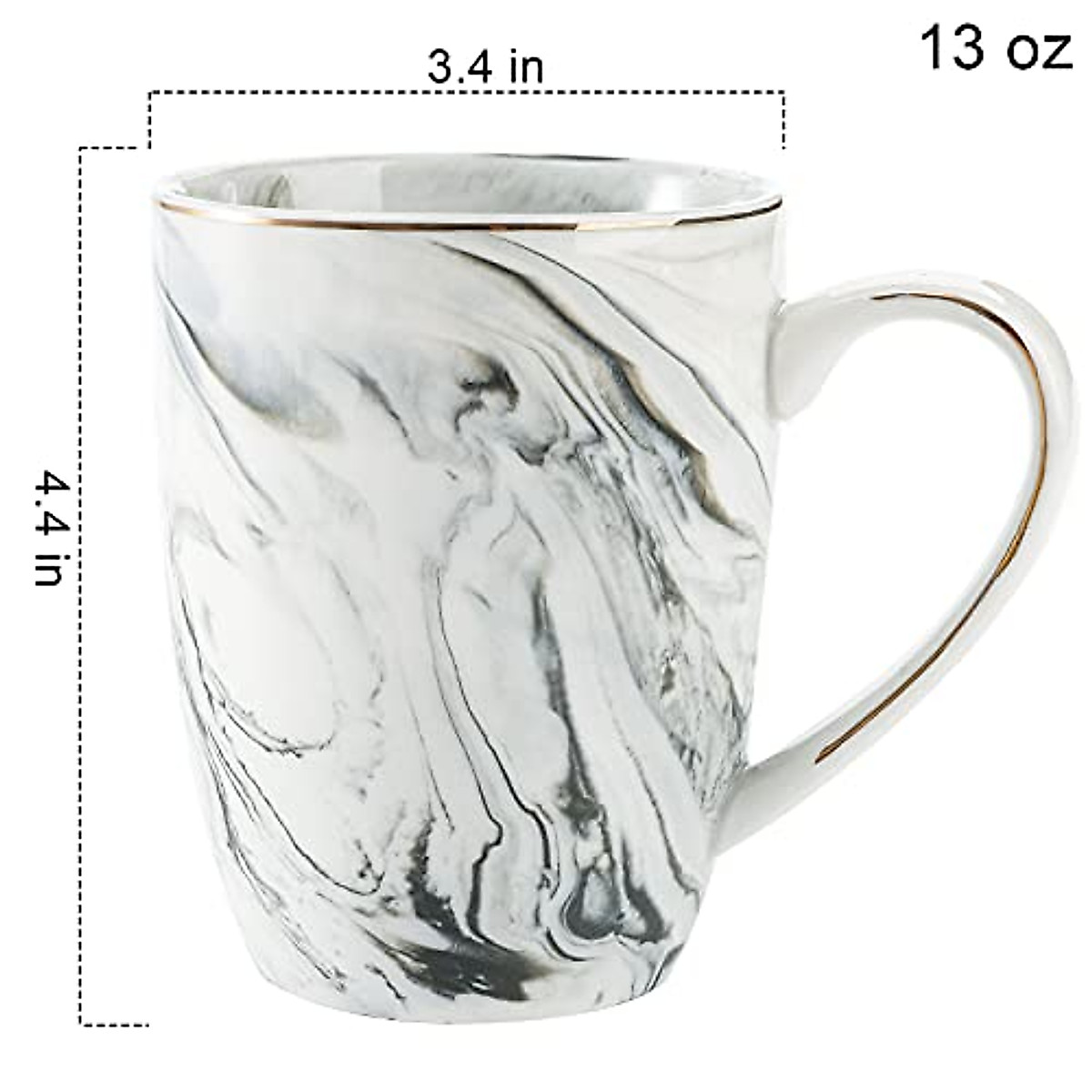 Youeon 4 Pack 13 Oz Marble Coffee Mugs Set, Ceramic Coffee Cups Marble Mugs Tea Cups Set for Coffee, Milk, Cocoa, Drink, Birthday, Party, Thanksgiving, Mother's Day, Father's Day, Grey