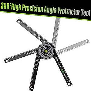 Miter Saw Protractor,Aluminum Protractor Angle Finder with Level Gauge High Precision Laser Inside & Outside Miter Angle Finder for Angle Finder Carpenters, Trim work,Plumbers and All Building Trades