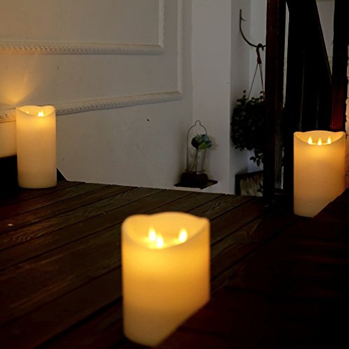 NONNO & ZGF 9.2“Huge Dancing Wick Battery Operated Wax Pillar Candle with Timer, Ivory