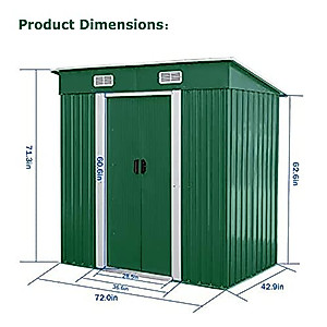 Arlopu 6 x 3.5 FT Outdoor Storage Shed, Metal Sheds with Sliding Doors and Vents, Waterproof Tool Storage Cabinet, Backyard Patio Lawn, for Bicycle, Garden Tool, Pet House, Utility Room (Dark Green)