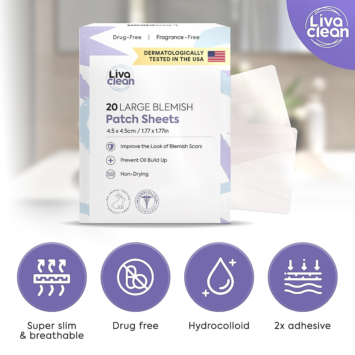 LivaClean 20CT Large Hydrocolloid Acne Patches - For Pore Spots Nose Face Cystic Pimple Zit Patch - Big Pimple Patches Hydrocolloid Bandages Strips Stickers Acne Patch XL Large