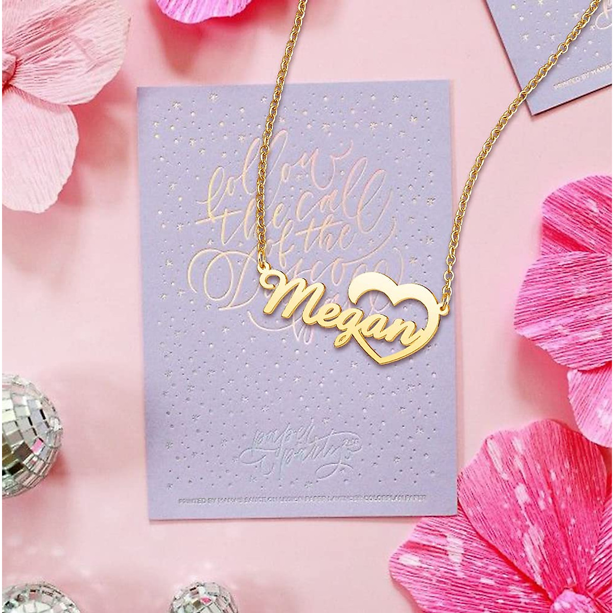 Q&Locket Personalized Name Necklace with Heart 18K Gold Plated Nameplate Necklace Custom Name Necklace for Womens Men