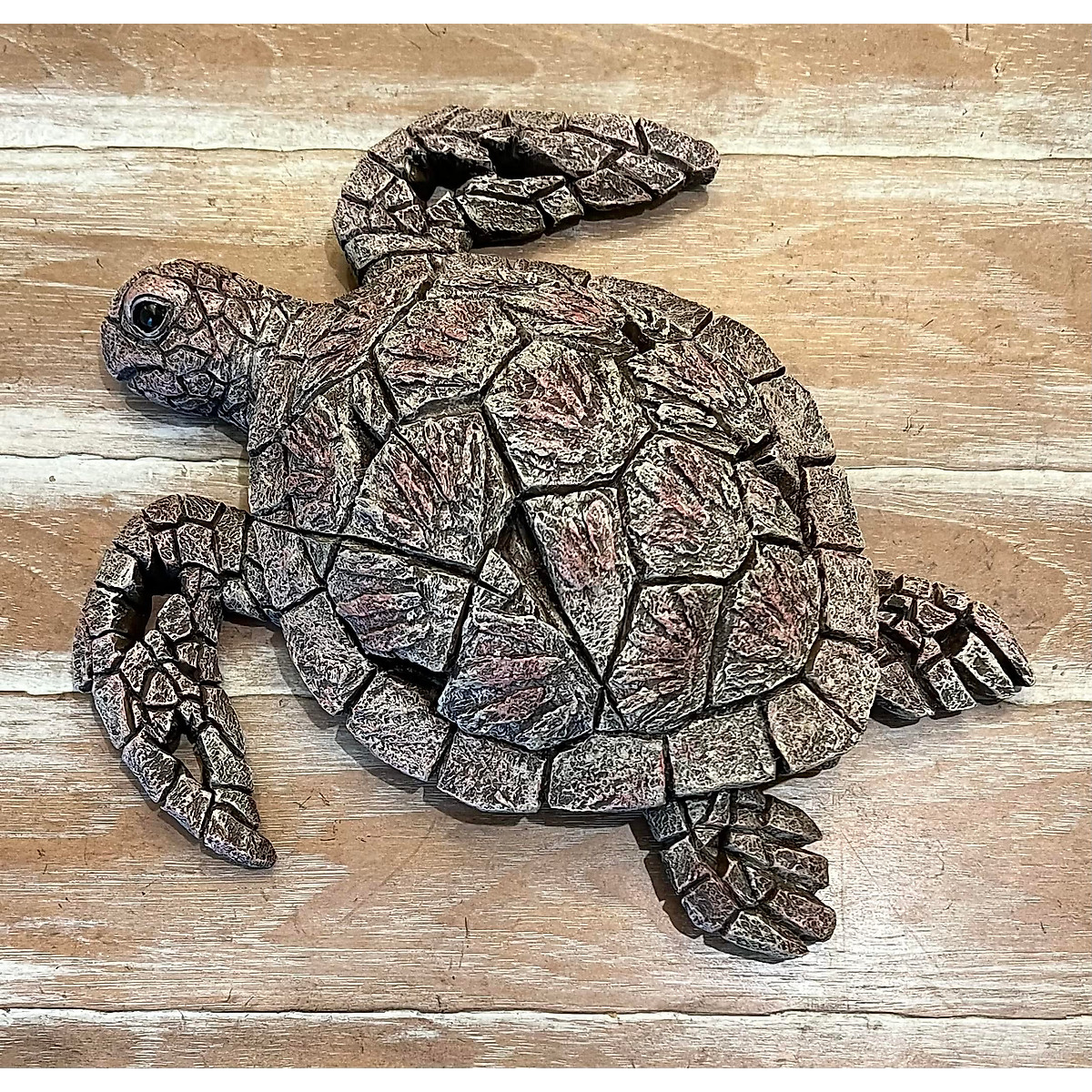 Sea Turtle Decorative Art Sculpture - Rustic Driftwood Finish - Nautical Ocean Beach Coastal Decor - Table Top or Wall Mount