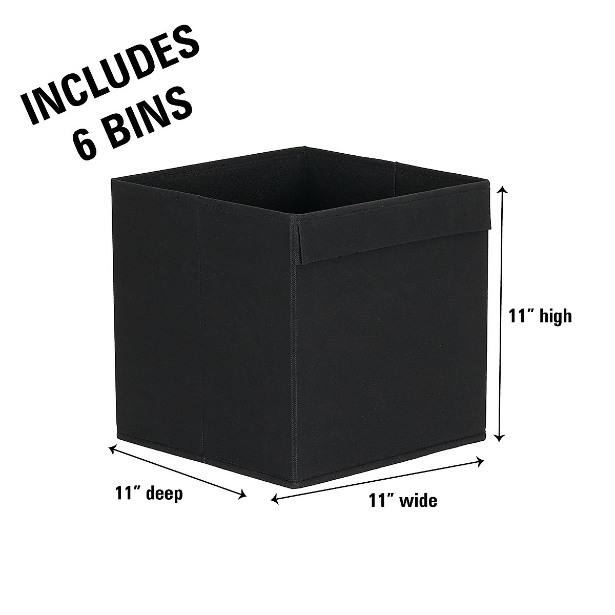 Household Essentials 86-1 Foldable Fabric Storage Bins | Set of 6 Cubby Cubes with Flap Handle, Black