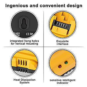 TeenPower 12/20V Max Battery Charger Replacement for Dewalt DCB102 Compatible with 12V 20V Max Lithium Battery DCB124 DCB203 DCB204 DCB606, 2-Port Simultaneous Charging