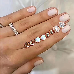 Dochais 4 Pairs Earrings for Women Cubic Zirconia Stud Earrings Set 18K Gold Plated Hypoallergenic 4 Prong CZ Round Opal Ball Stud Tragus Cartilage Ear Jewelry