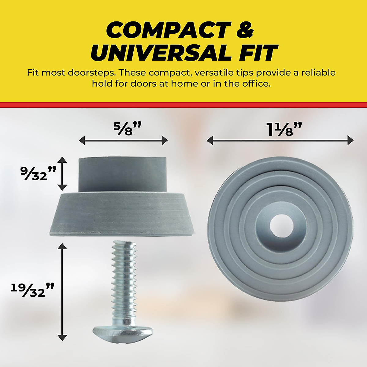 Replacement Rubber Tip for Kickdown / Drop Down Door Stop Holder, Grey, 5 Pack