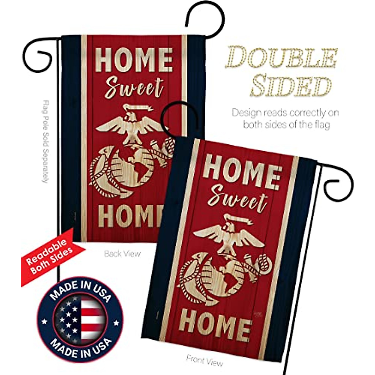 Home Sweet Marine Corps Garden Flag - Set Mailbox Hanger Armed Forces USMC Semper Fi United State American Military Veteran Retire Official - House Banner Small Yard Gift Double-Sided 13 X 18.5