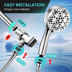 NHOWIN Anti-clogging Shower Head, 10 Functions High Pressure Shower Head with handheld Built-in Power Spray to Clean Corner, Tub & Pets, Stainless Steel Hose Adjustable Bracket
