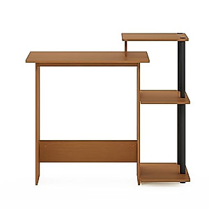 Furinno Efficient Home Laptop Notebook Computer Desk with Square Shelves, Light Cherry/Black