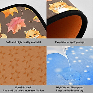 Cute Fox Fall Leaves Kitchen Mat Set of 2 Anti-Fatigue Kitchen Rug Set Non Slip Foam Cushioned Kitchen Runner Rugs and Mats Comfort Standing Mat for Floor Laundry Home Decor