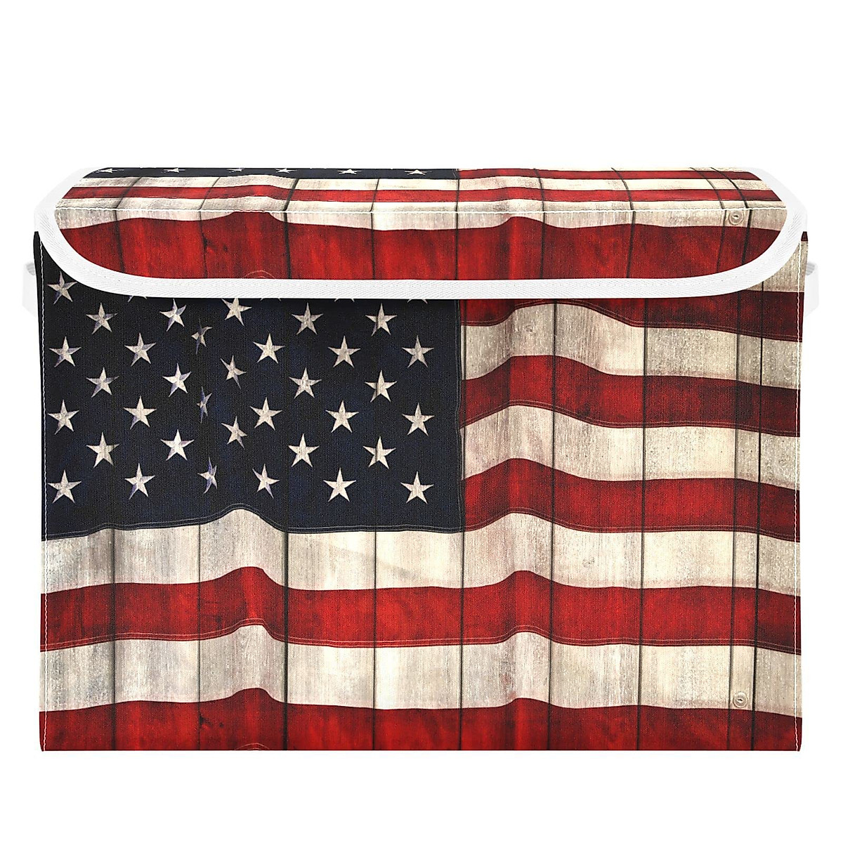Gredecor Large Storage Basket Bins with Lid American Flag Wooden Pattern Storage Boxes Organizer with Handle 16.5"x12.6"x11.8" Collapsible Storage Cube for Toys Bedroom Nursery Home