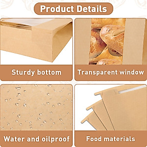 30-Pack Paper Bread Bags for Homemade Bread Sourdough Bread Bags with Tin Tie Tab Lock, Large Kraft Paper Bread Loaf Bag with Clear Window and Label Seal Stickers for Baked Food Packaging Storage