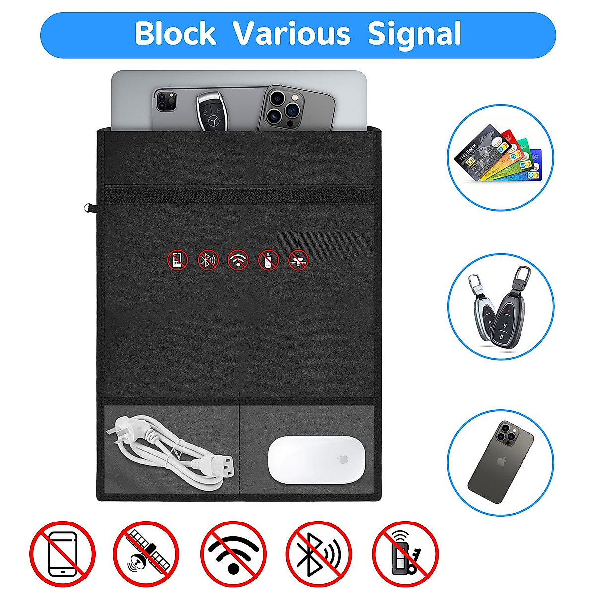 Boczif RFID Shielding Bag, Car Key FOB Cage Protector, RFID Signal Blocking Bag Shielding Cage Pouch Wallet Case for Cell Phone Privacy Protection, Anti-Spying Pouch, Anti-Tracking Case (Large)