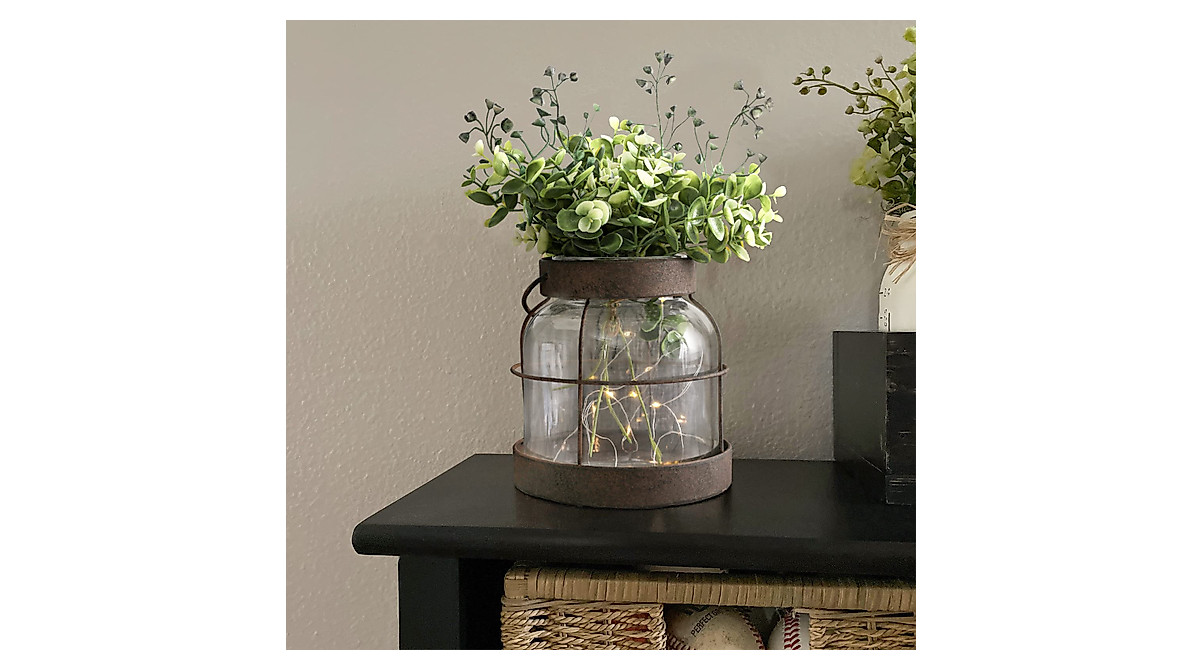 Vintage Farmhouse Glass Vase & Rustic Lantern Decor