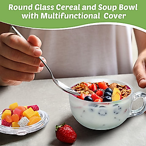 2 Pcs Transparent Ramen Bowl with Lid and Handle, Microwave Safe Glass Mixing Pot For Cooking, Cereal, Breakfast, Noodles Soup Cereals Fruits (600 ml/ 20 oz)