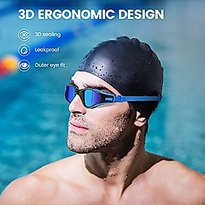 NEEZUKAR Swim Goggles,Anti Fog Swimming Goggles UV Protection No Leaking for Adults Men Women Youth (Blue)