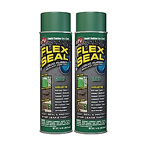 Flex Seal, 14 oz, 2-Pack, Green, Stop Leaks Instantly, Waterproof Rubber Spray On Sealant Coating, Perfect for Gutters, Wood, RV, Campers, Roof Repair, Skylights, Windows, and More