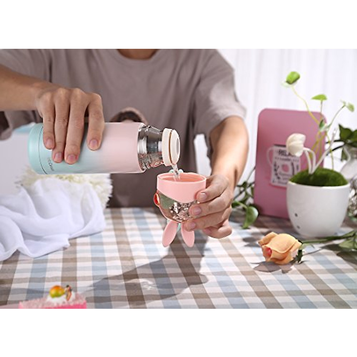 Girls Travel Mug,Cute Rabbit Vacuum Water Bottle-Leak-proof Insulation Tumbler For Kids Adult,12 Ounce (Purple)