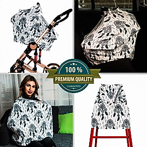Premium Soft - Nursing Breastfeeding Cover Scarf, Baby Car Seat Cover - Multi Use Nursing Cover Pattern - Ideal Grocery Cart Cover and Highchair - Stretchy Canopy - Dream Catcher by GUFIX