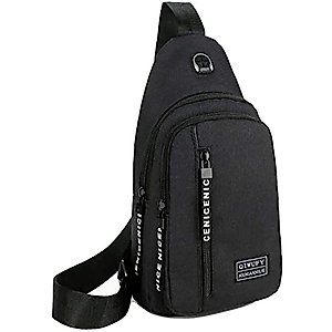 YERCHIC Small Sling Bag Crossbody Chest Shoulder Water Resistant Purse One Strap Travel Bag for Men Women With Earphone Hole BLACK
