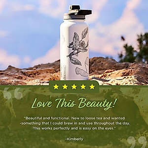 The Tea Spot Himalayan Tea Tumbler - Travel Bottle with Tea Infuser for Loose Leaf Tea or Iced Coffee - 32oz, White-Etched - Double-Walled Insulated Bottle - Keeps Drinks Hot & Cold for Hours