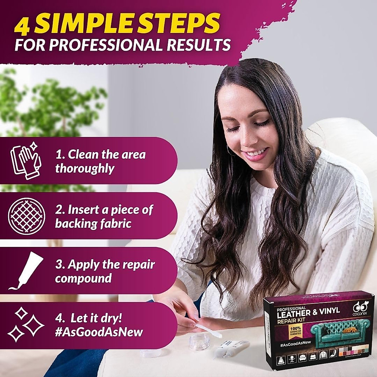 COCONIX Leather & Vinyl Repair Kit - Brown & Shades | Fix Tears, Holes, Scratches, and Peeling on Leather and Vinyl Furniture, Car Seats, and Jackets | Easy Application with Customizable Colors