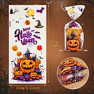 shynek 200 Pcs Halloween Treat Bags for Candy, Halloween Cellophane Goodie Bags Bulk Plastic Clear Candy Bags Trick or Treat bags with Twists for Halloween Party Favors Snacks Cookies Packing