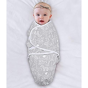 The Peanutshell Baby Swaddle Blankets for Boys or Girls, Grey Safari Animals & Stars, 3 Pack Wrap Set (Small/Medium)